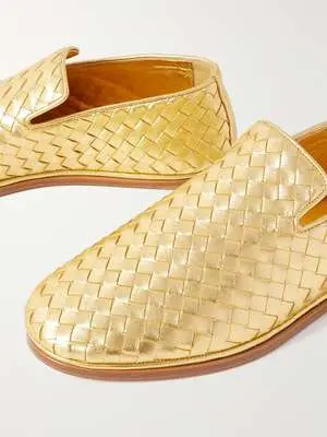 Bottega Veneta Sunday Intrecciato Leather Loafers - Gold