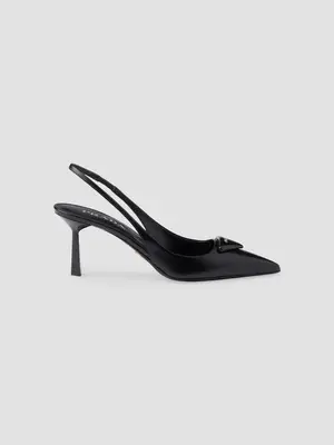 Prada Saffiano 75mm Patent Leather Slingback Pumps Black