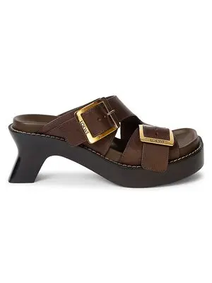 Loewe Women's Ease Heel 90MM Leather Slides - Horse  - Horse