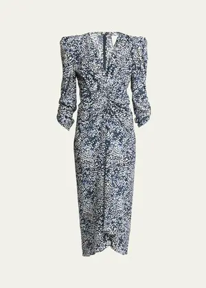 Isabel Marant Étoile Albini Ruched Floral-Print Midi Dress - Midnightwhite