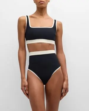 Bondi Born Hayden Contrast-trim Bikini Top - Black