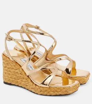 JIMMY CHOO Ayla Metallic Leather Espadrille Wedges - Gold