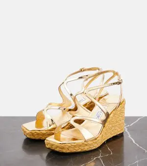 JIMMY CHOO Ayla Metallic Leather Espadrille Wedges - Gold