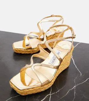 JIMMY CHOO Ayla Metallic Leather Espadrille Wedges - Gold