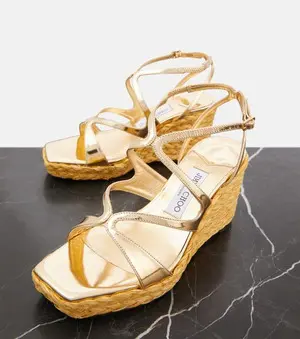 JIMMY CHOO Ayla Metallic Leather Espadrille Wedges