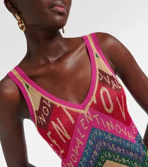 Valentino Garavani Chevron Lamé Midi Dress