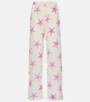 Valentino Garavani Printed High-rise Wide-leg Pants - White