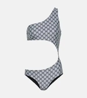 Gucci Gg Monogram Cutout One-shoulder Swimsuit - Blue