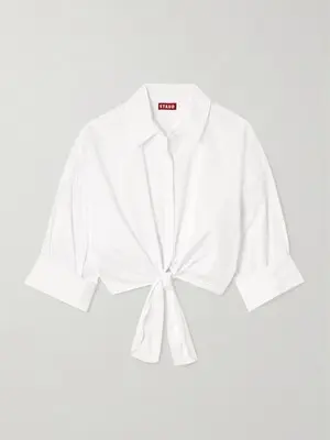Staud Lisa Knotted Cotton Poplin Shirt