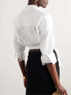 Staud Lisa Knotted Cotton Poplin Shirt