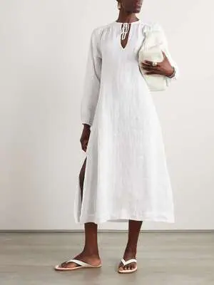 JAMES PERSE Tie-detailed Linen Midi Dress