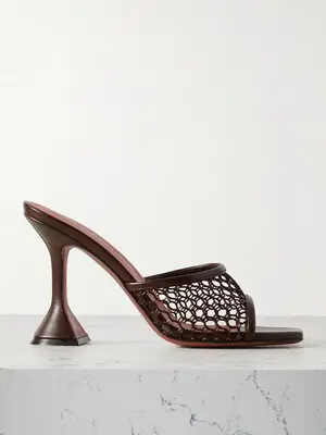 Amina Muaddi Lupita Fishnet And Leather Mules - Brown