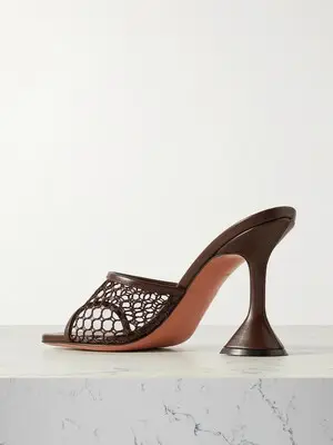 Amina Muaddi Lupita Fishnet And Leather Mules - Brown