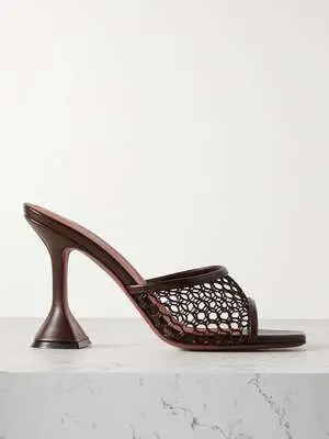 Amina Muaddi Lupita Fishnet And Leather Mules - Brown