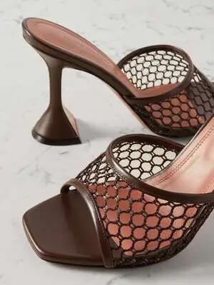 Amina Muaddi Lupita Fishnet And Leather Mules - Brown