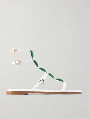 GIANVITO ROSSI Shanti Embellished Leather Sandals - White