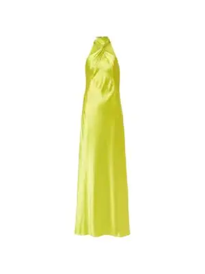 Galvan Portico Halterneck Satin Gown - Green