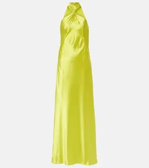 Galvan Portico Halterneck Satin Gown - Green