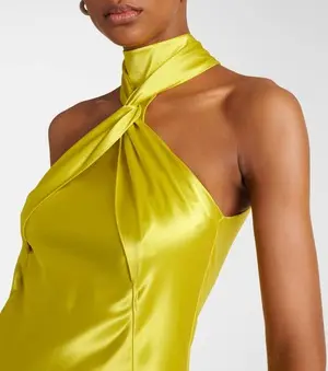 Galvan Portico Halterneck Satin Gown - Green