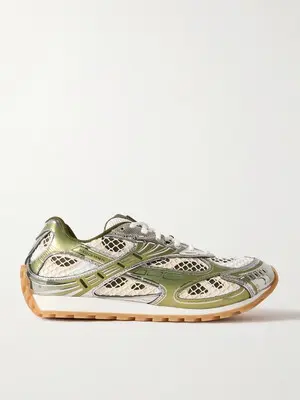 Bottega Veneta Orbit Metallic Rubber And Mesh Sneakers - Green