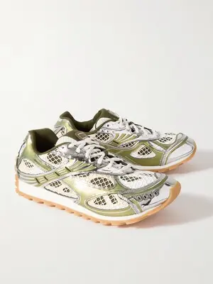 Bottega Veneta Orbit Metallic Rubber And Mesh Sneakers - Green
