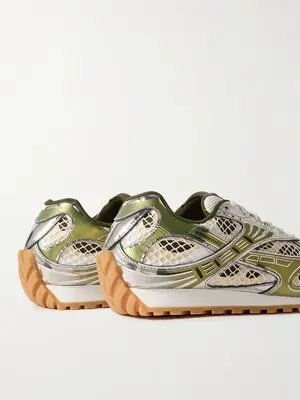 Bottega Veneta Orbit Metallic Rubber And Mesh Sneakers - Green