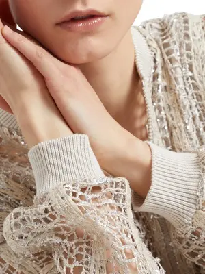 Brunello Cucinelli Dazzling Striped Net Embroidery Bomber Jacket