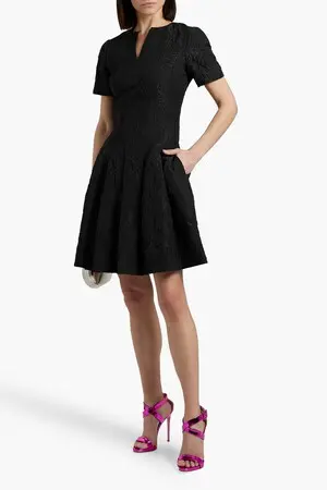 Oscar De La Renta Pleated Satin Cloqué Mini Dress