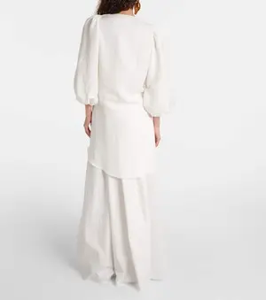 ADRIANA DEGREAS Puff-sleeve Linen-blend Blouse