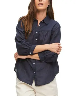Michael Stars Robyn 3/4sleeve Button Down Shirt - Blue