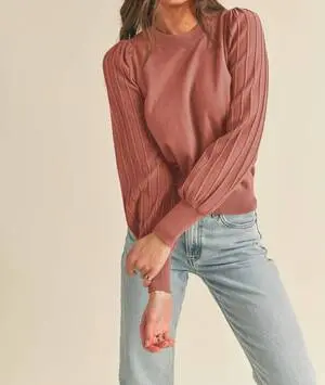 MERCI Classic Stripe Texture Pullover Top In Honey Ginger - Pink