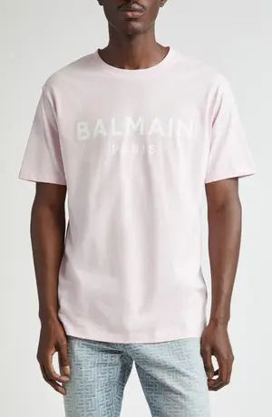 Balmain Logo Cotton T-shirt Oes Lt Pink/ Multi