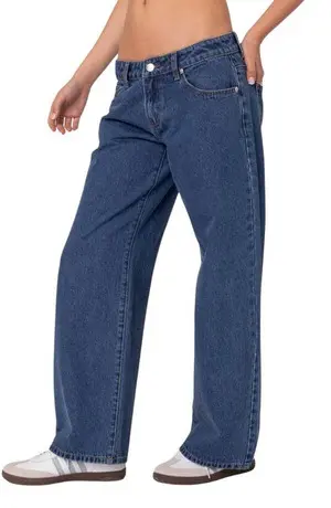 EDIKTED Raelynn Wide Leg Jeans - Blue-washed