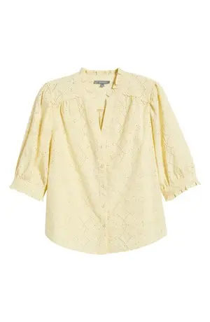 Wit & Wisdom Embroidered Eyelet Button-up Shirt - Buttercream