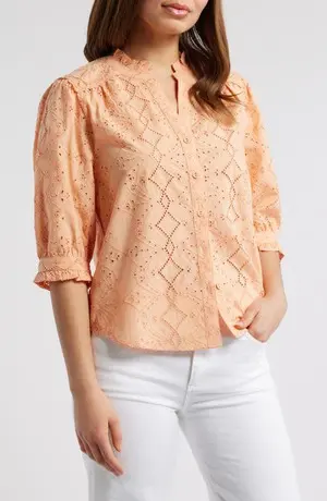 Wit & Wisdom Embroidered Eyelet Button-up Shirt