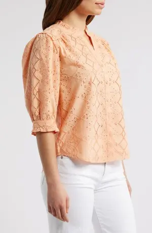 Wit & Wisdom Embroidered Eyelet Button-up Shirt