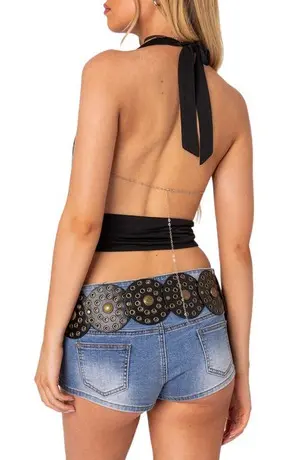 EDIKTED Plunge Cowl Neck Halter Top - Black