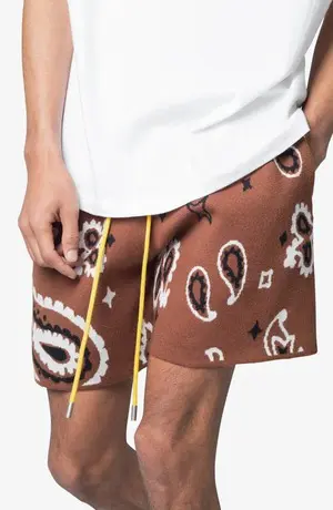 Mnml Paisley Jacquard Knit Shorts - Brown