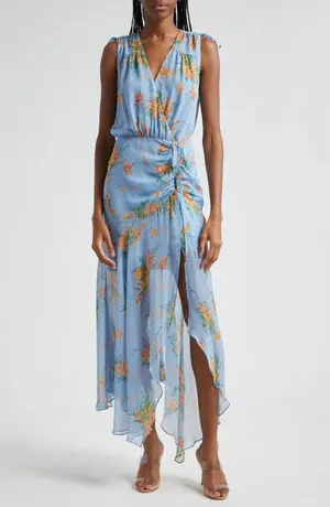 Veronica Beard Floral Print Sleeveless Silk Dovima Dress