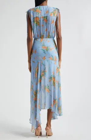 Veronica Beard Floral Print Sleeveless Silk Dovima Dress