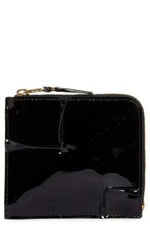 Comme Des Garçons Patent Leather Half Zip Wallet - Black