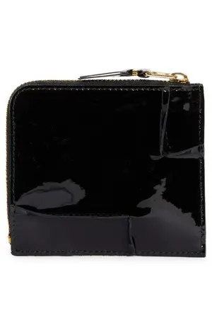 Comme Des Garçons Patent Leather Half Zip Wallet - Black