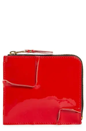 Comme Des Garçons Patent Leather Half Zip Wallet - Red