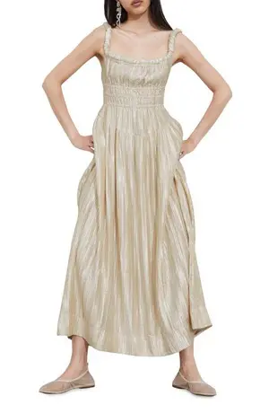& Other Stories Pleated Metallic Satin Maxi Dress
