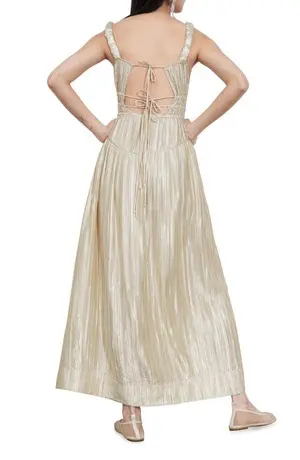 & Other Stories Pleated Metallic Satin Maxi Dress
