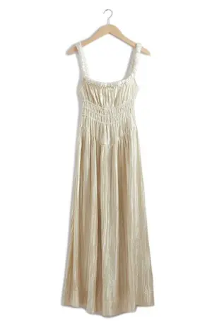 & Other Stories Pleated Metallic Satin Maxi Dress
