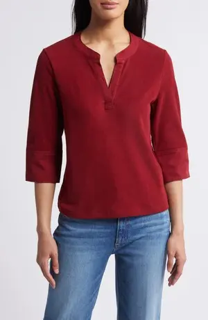 Wit & Wisdom Split Neck Top - Dark Cherry