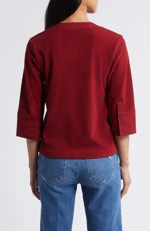 Wit & Wisdom Split Neck Top - Dark Cherry