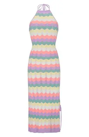 CAPITTANA Corneila Crochet Cover-up Halter Dress - Pink Multi