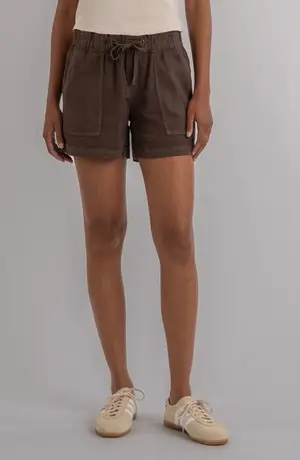 Kut From The Kloth Katana Drawstring Linen Blend Shorts - Chocolate